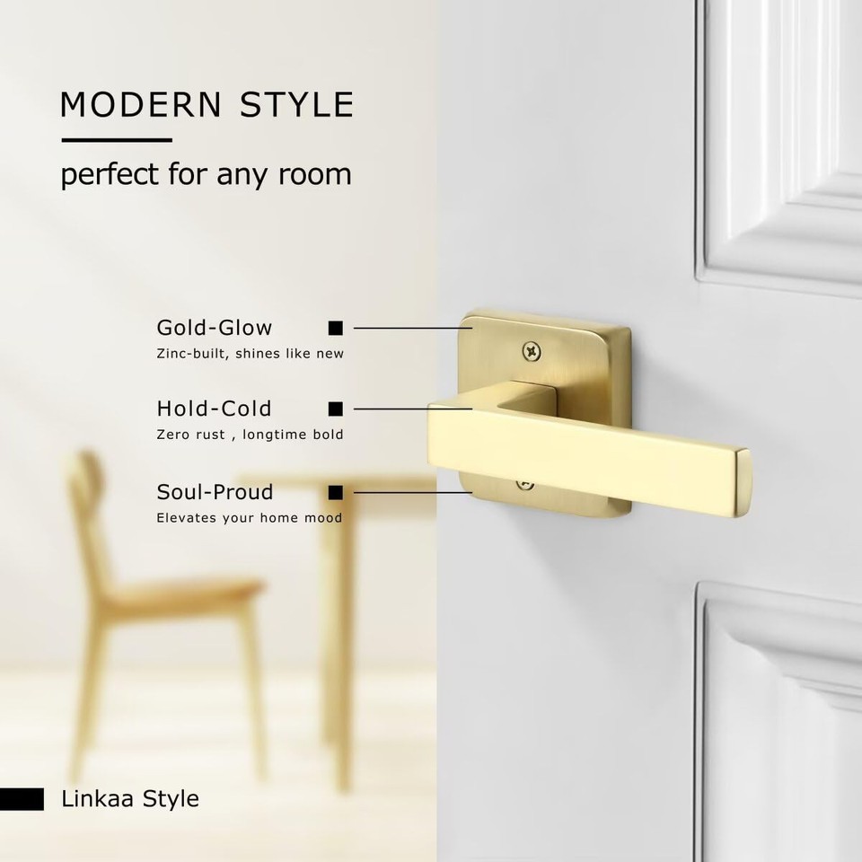 Brass Gold Dummy Door Handles Interior,Modern Closet Door Levers,Heavy ...