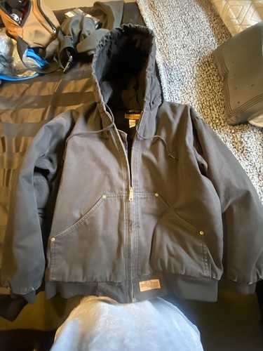 Brazos Men Black Canvas Carhartt Style Hooded Jacket Work Quilt Lined ...