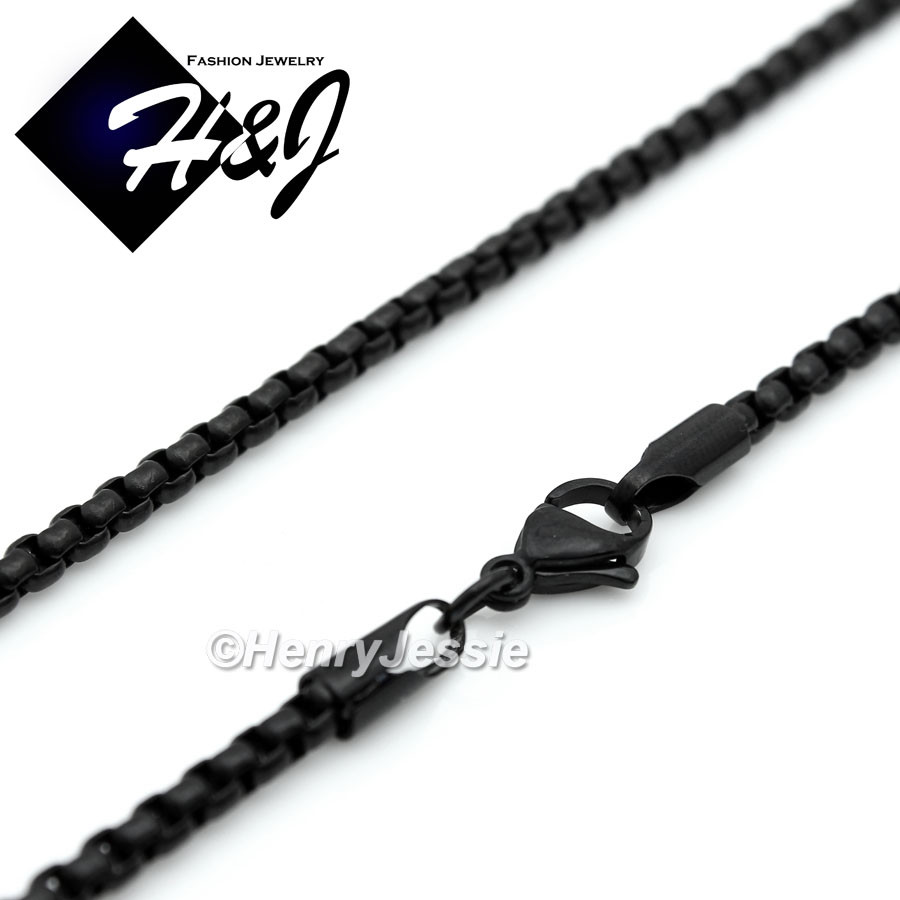 18"-40"MEN's Stainless Steel 5mm Black Plated Box Link Chain Necklace ...
