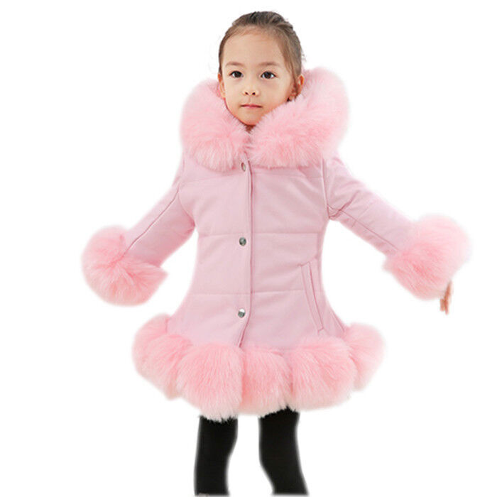 Girls Kids Fur Hooded Long Parka Coats Padded Quilted Winter Coat ...