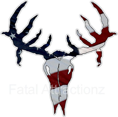 American Flag Deer Skull S3 Vinyl Sticker Decal hunting buck bow USA ...