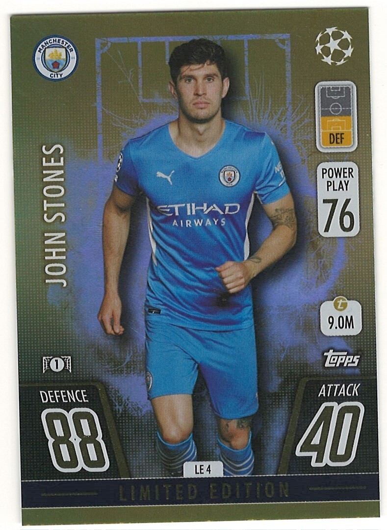 JOHN STONES 2021-22 Topps Match Attax LIMITED EDITION GOLD Manchester ...