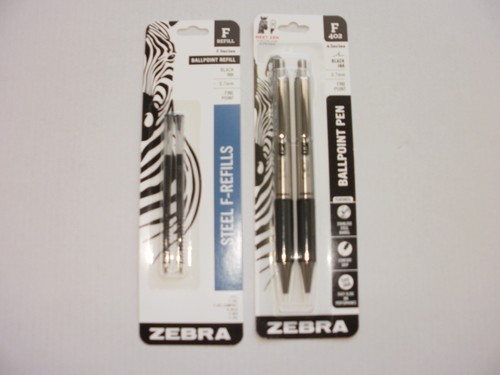 2 Zebra F 402 Retractable Ballpoint Pen Stainless Steel Fine 0.7mm ...