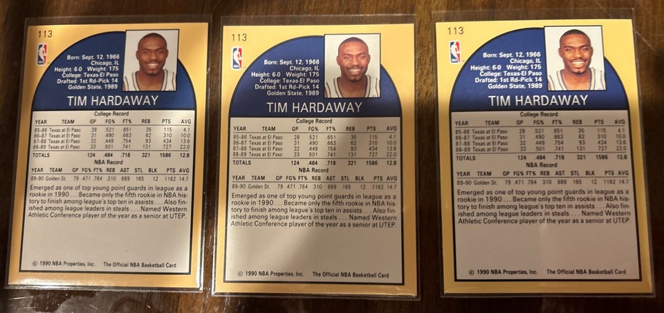 1990-91 NBA Hoops - #113 Tim Hardaway (RC) Three Card Lot | eBay
