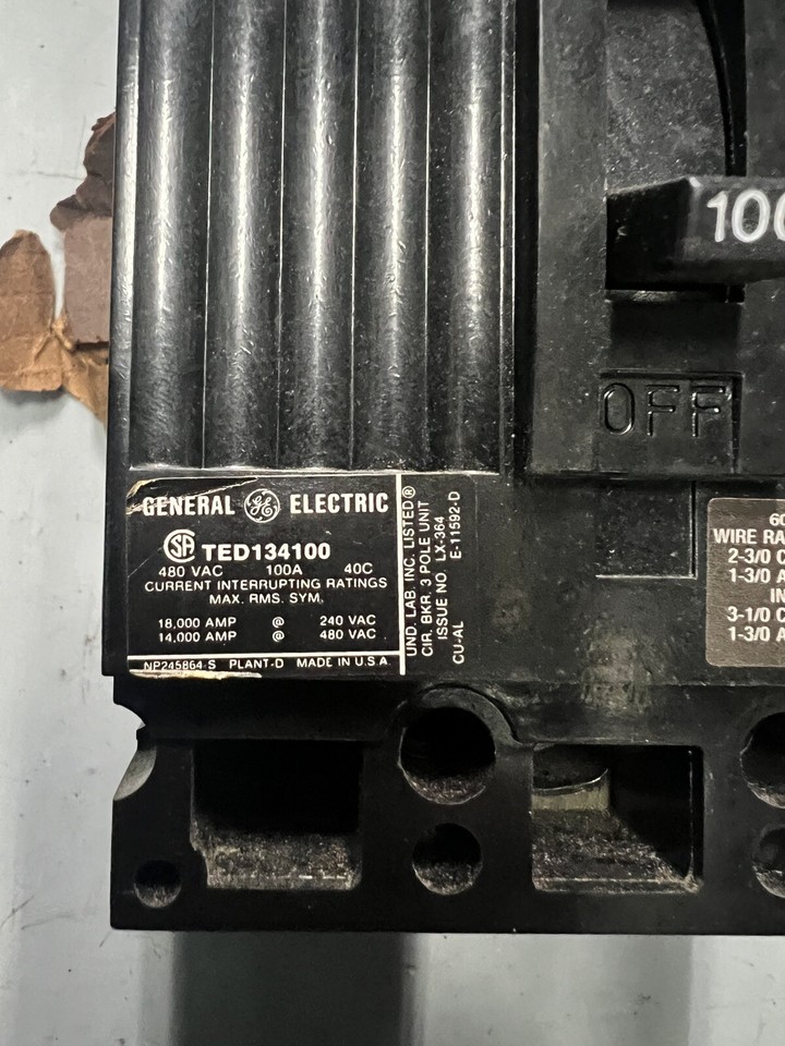 General Electric GE TED134100 Circuit Breaker 3 Pole 3-Phase 100A | eBay