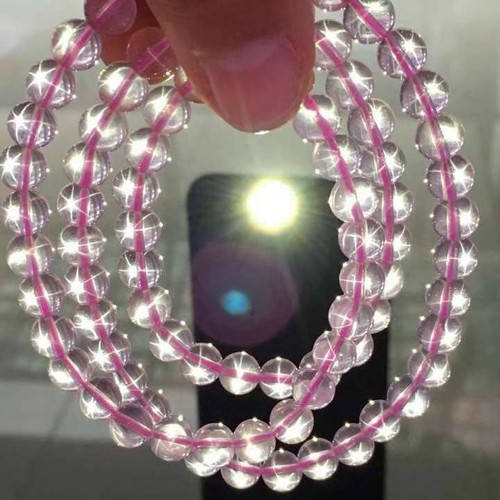 1Pcs Natural Starlight Rose Pink Crystal Quartz Bracelet 3Rows Reiki ...