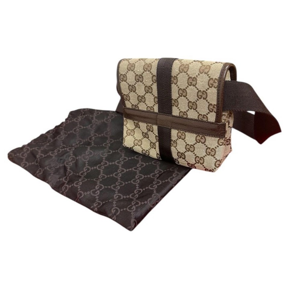 GUCCI Body Bag Waist Pouch GG Canvas Leather Brown Vintage Logo From ...