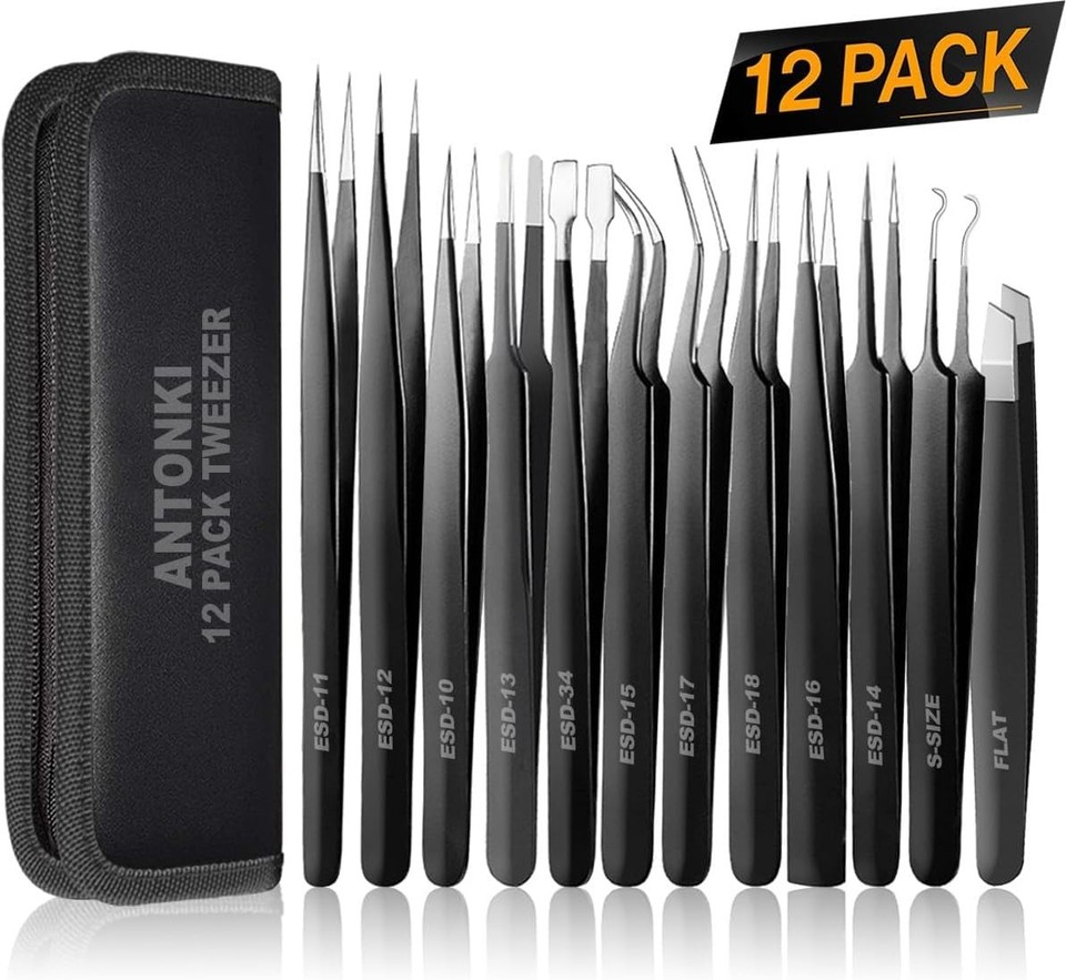 Super Value 12-Pack Tweezers Set with Black Case - Perfect for All ...