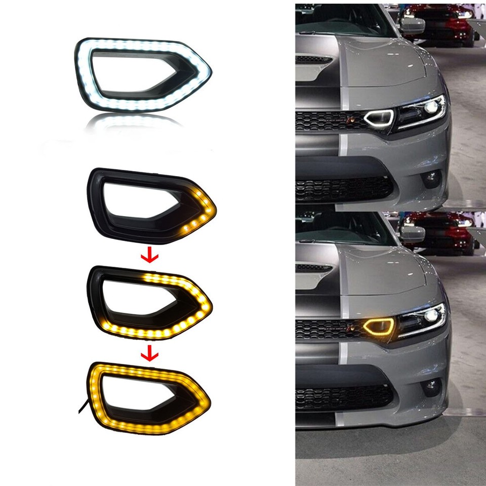 Pair For 2015-2019 Dodge Charger SRT Scat Pack Switchback LED DRL ...