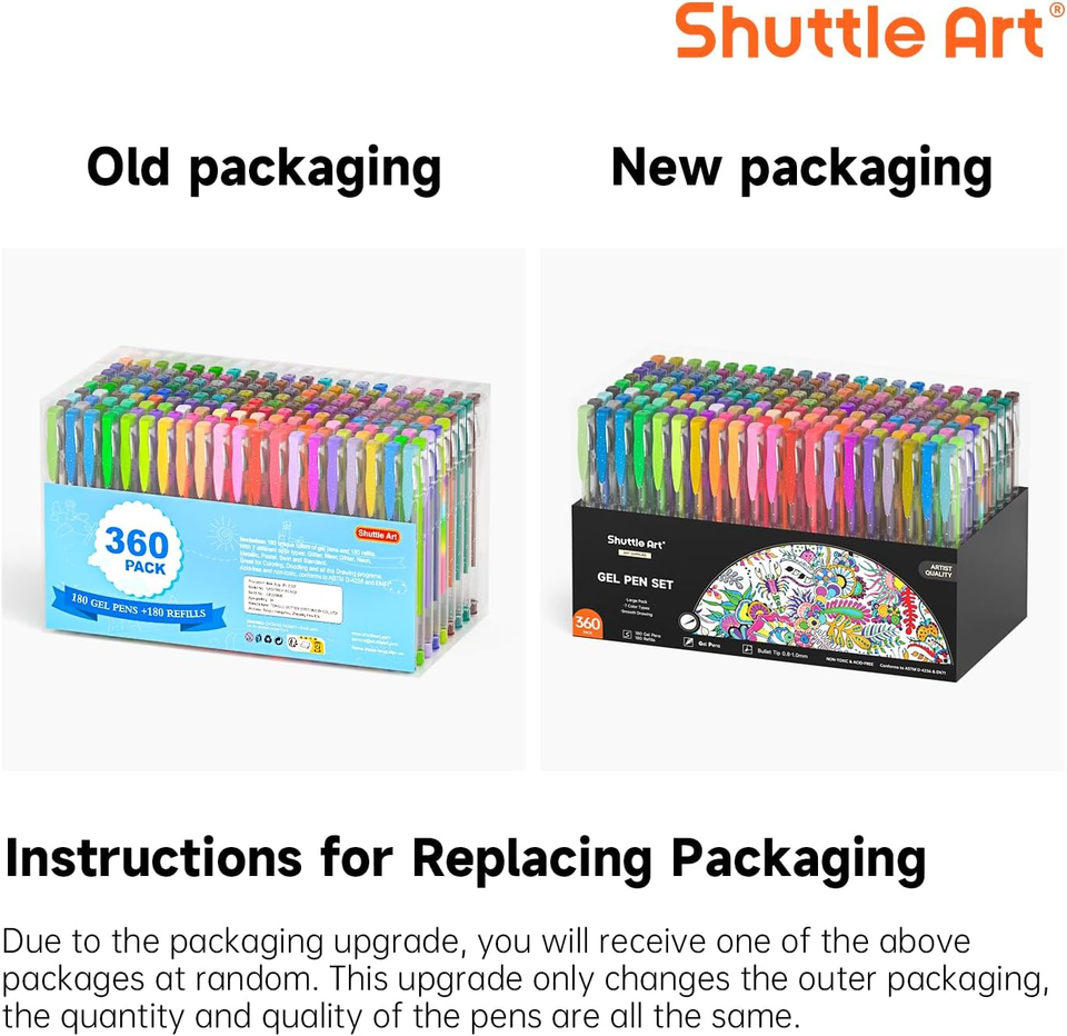 360 Pack Gel Pens Set, 180 Colors Gel Pen Set plus 180 Color Refills ...
