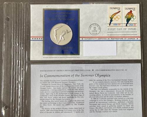 1976 Postmasters of America .925 Sterling Silver Medal, FDC #10: Summer ...
