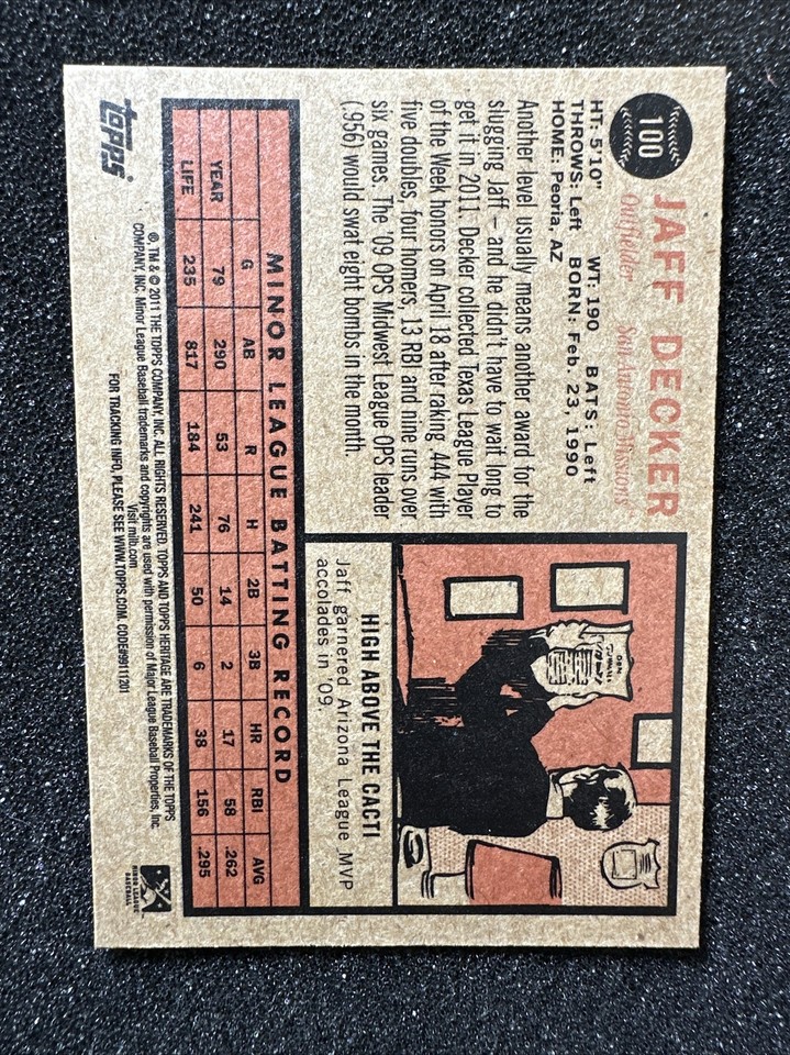 JAFF DECKER #100 2011 Topps Heritage Minor League Edition Rookie ...