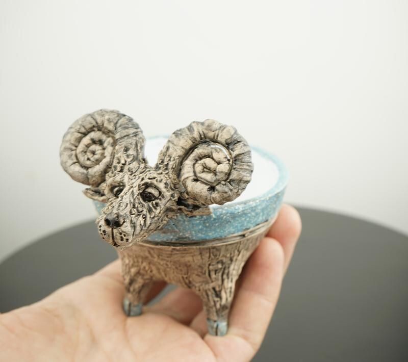 Ram Salt Bowl Small Ceramic Vintage Souvenir Art Wild Animal Kitchen ...