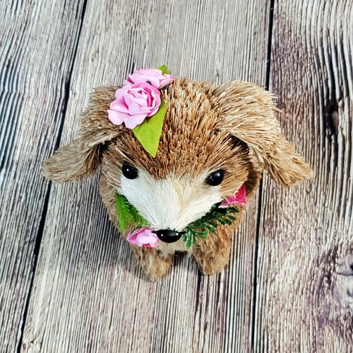 Straw Animal Sistal Rustic Dog Puppy Pink Flowers Bristle Straw Grass ...