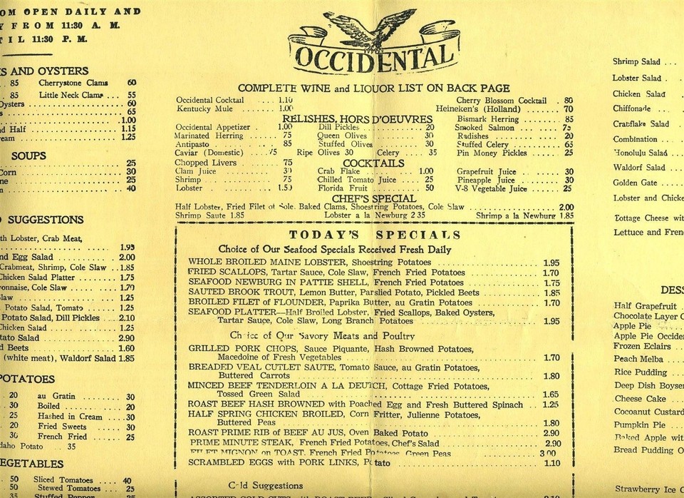 The Occidental Menu 1952 Washington DC Supreme Court Building Cover | eBay