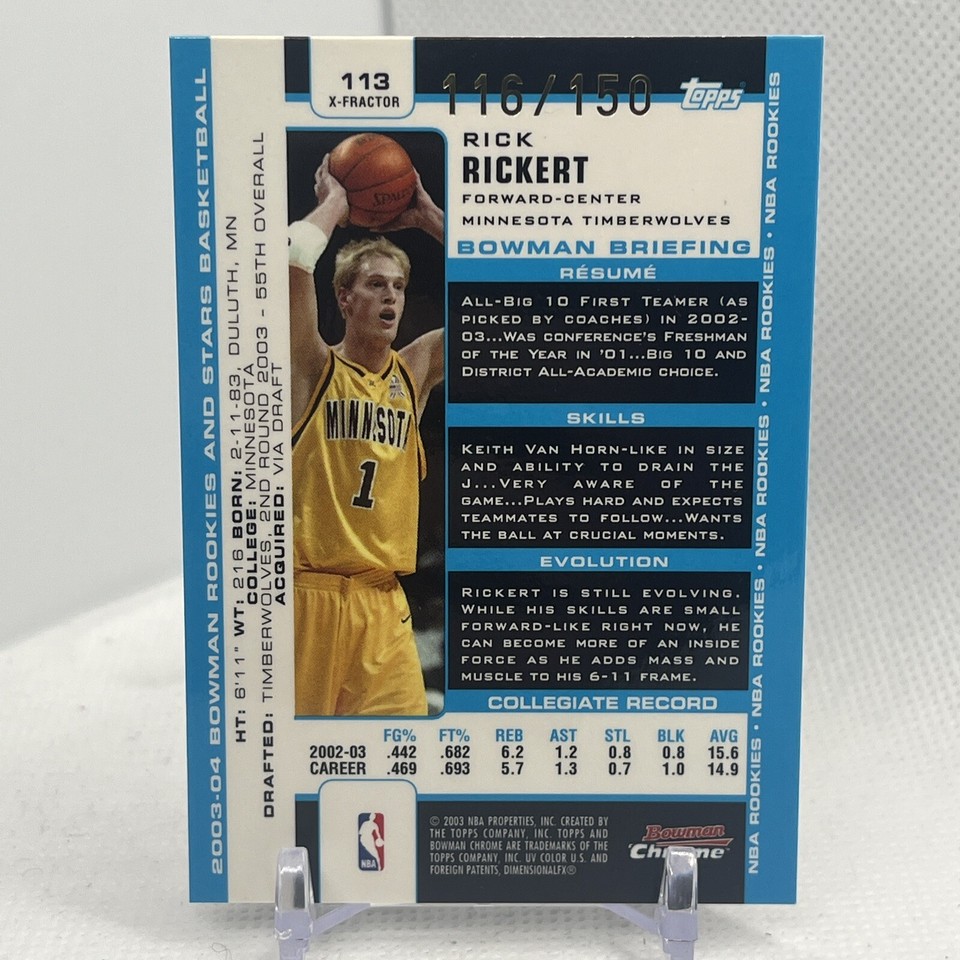 2003-04 Bowman Rookies Chrome X-Fractor /150 Rick Rickert #113 Rookie ...