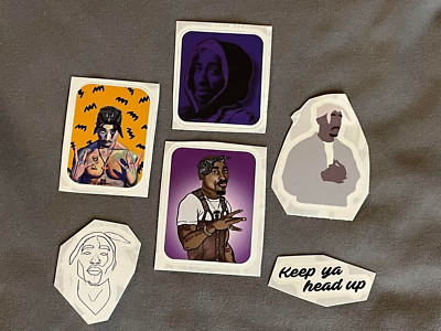 Lot (6) TUPAC SHAKUR 1/2" to 2 1/4" Rap STICKERS Fast FREE SHIP! 2PAC ...
