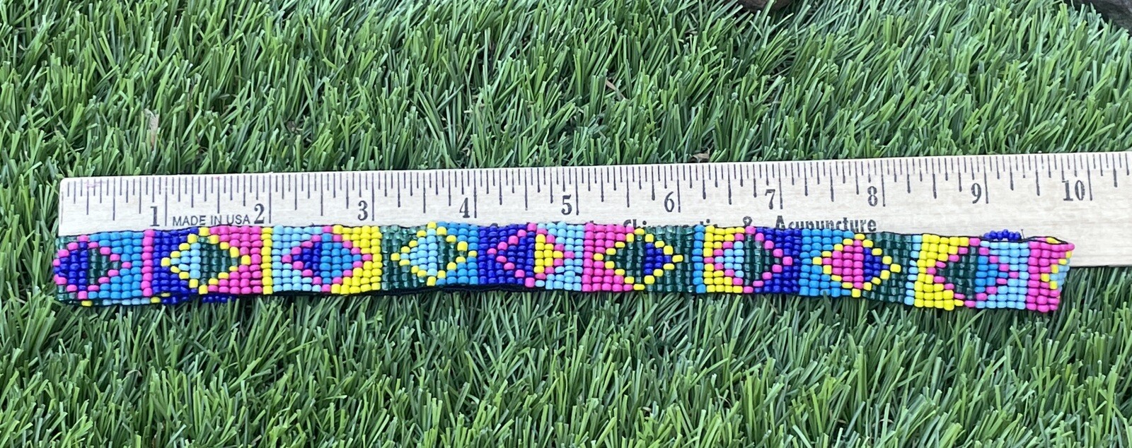 Native American Style Beaded Elastic Headband Pink Blue Yellow Diamond ...