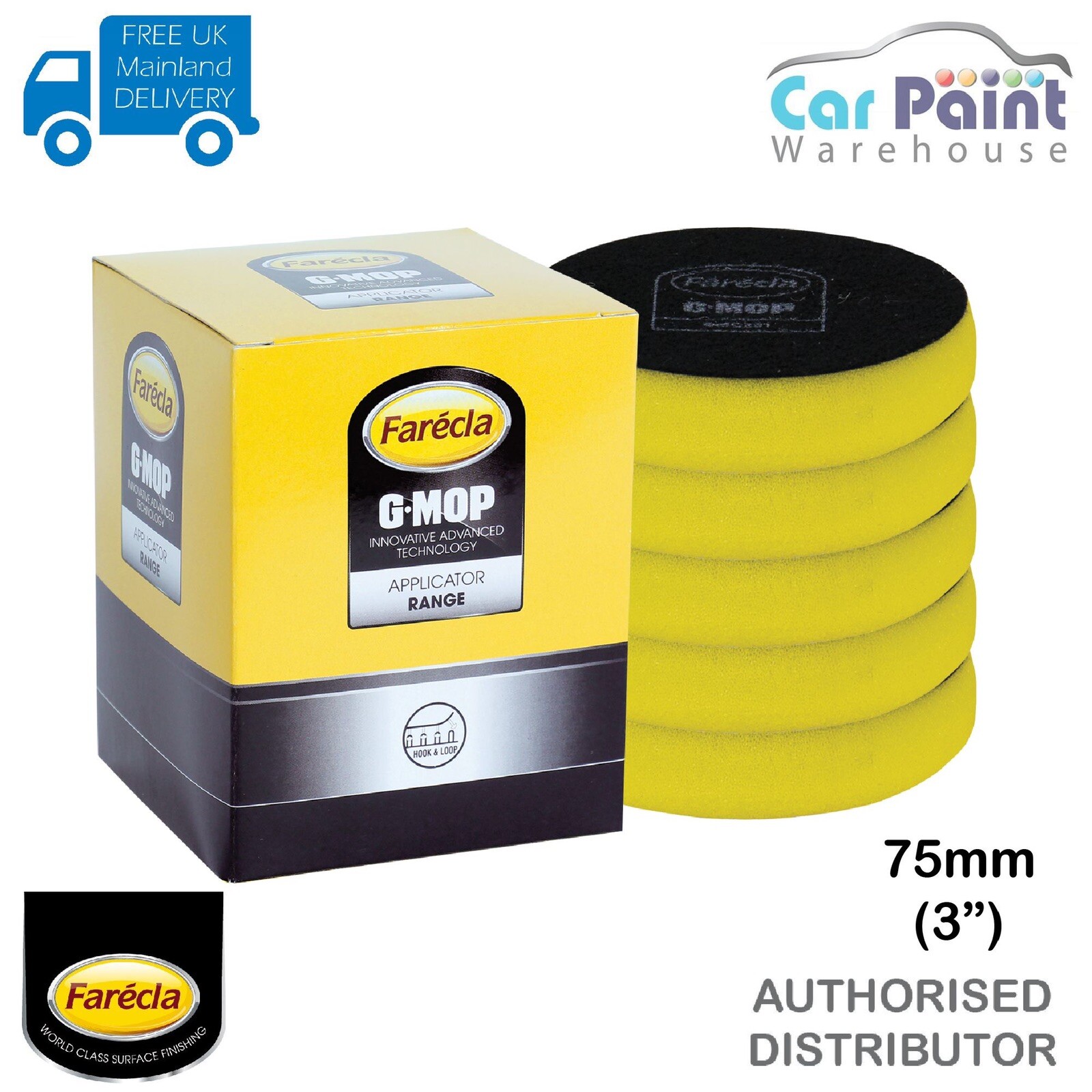 Farecla G Mop Head 3” 75mm Yellow Compound Pad 5pk Hook & Loop GMC312 ...