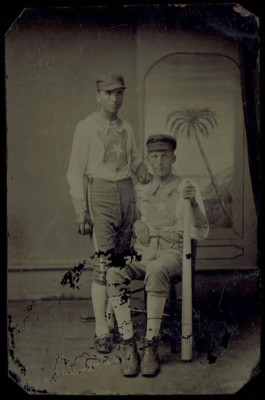 1870s - 1880s Baseball Tintype 2 Players, Bib Jerseys, Bat, Ball ...
