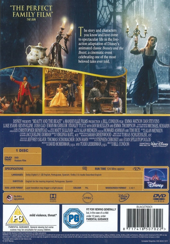 Beauty and the Beast (2017) DVD, Emma Watson, Dan Stevens, Luke Evans ...
