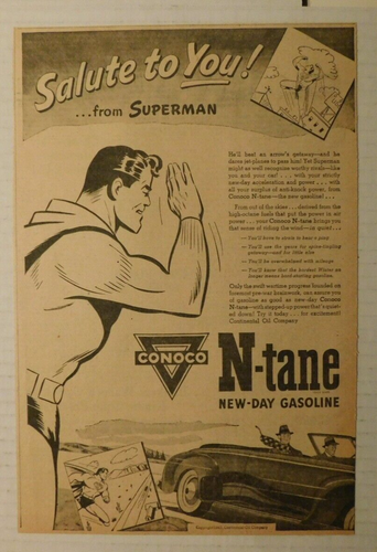 Original Superman 1945 Conoco N-tane gasoline Continental Oil Co. ad | eBay