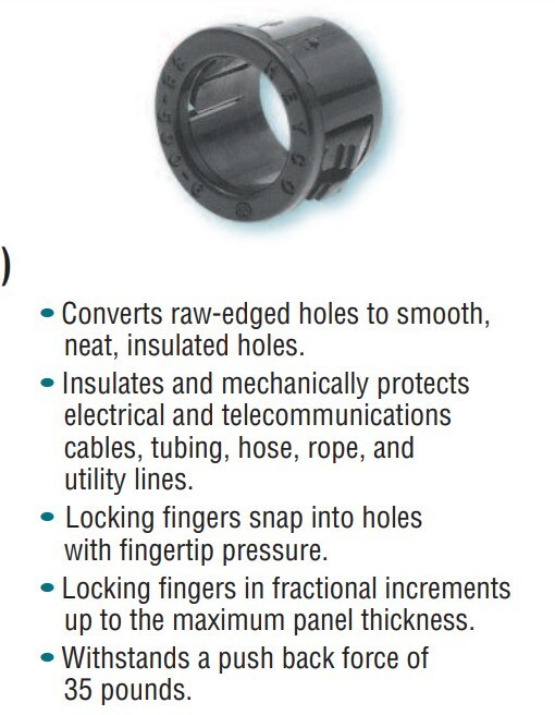 QTY15 HEYCO 2210 SB 1.375-16 HOLE BLACK NYLON PLASTIC SNAP BUSHING WIRE ...