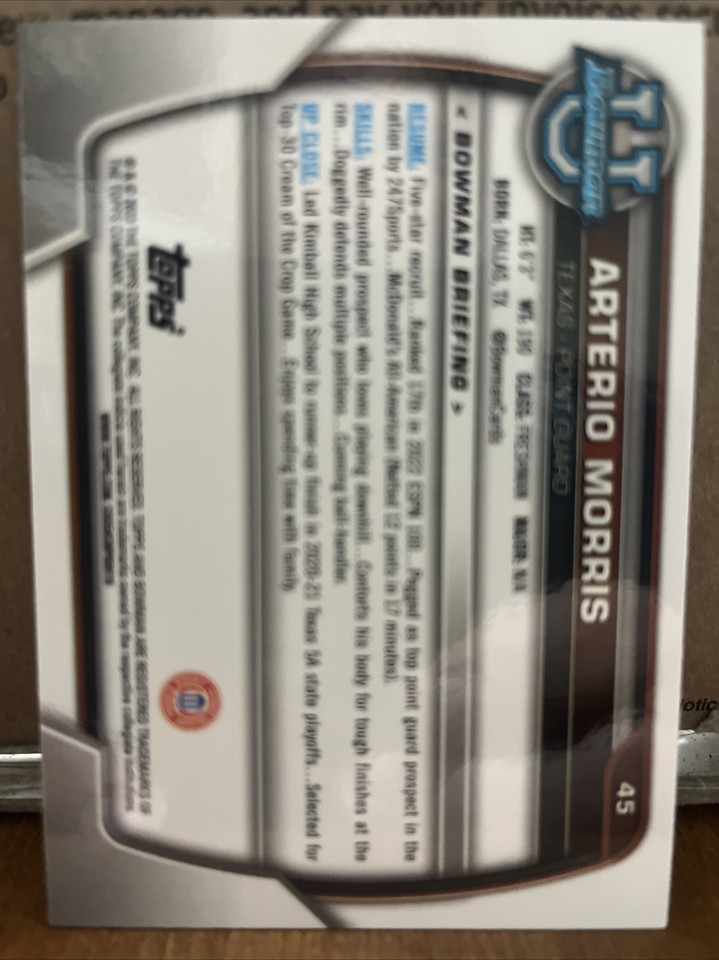 2023-24 bowman u basketball Arterio Morris #45 Pink Refractor Texas | eBay