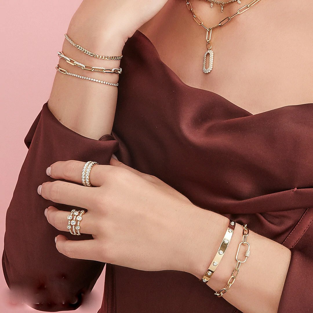 14k Rose Gold Diamond Bangle Latch Lock Bracelet Adjustable Flexible ...