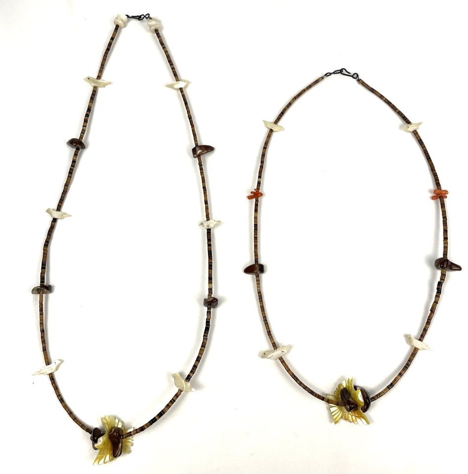 VTG Native American Fetish Necklace Heishi Shell Carved Birds Set of 2 ...