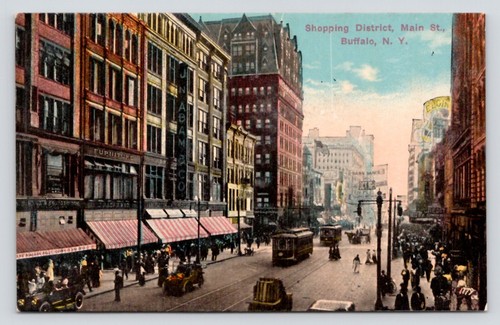 Shopping District Main Street Scene Buffalo New York Trolley Cars c1910 ...