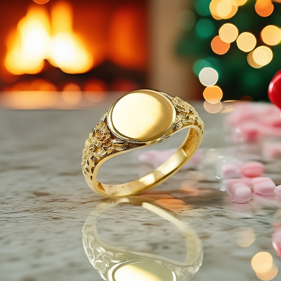 Gold Ornate Band Baby Signet Ring | 10k, 14k Yellow, White, Rose Gold ...