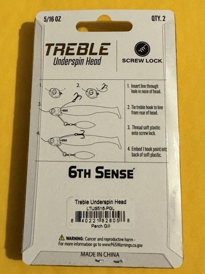 6th Sense Line Thru Underspin Treble Head 5/16 oz Perch Gill Gold ...