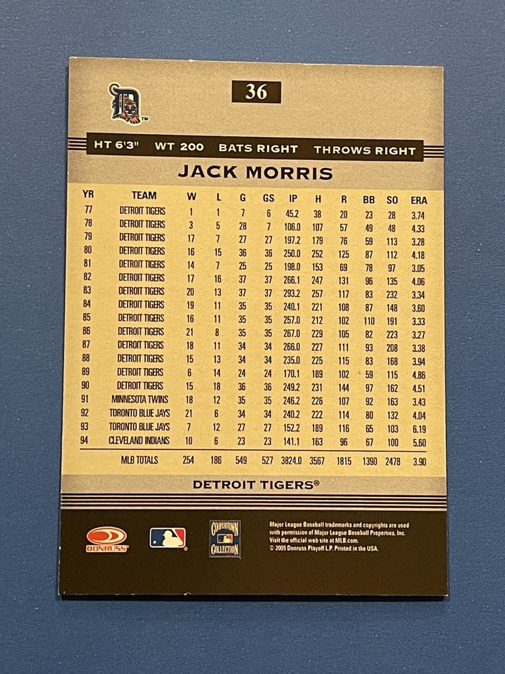 2005 Donruss Greats Signature Gold HoloFoil #36 Jack Morris Autograph ...