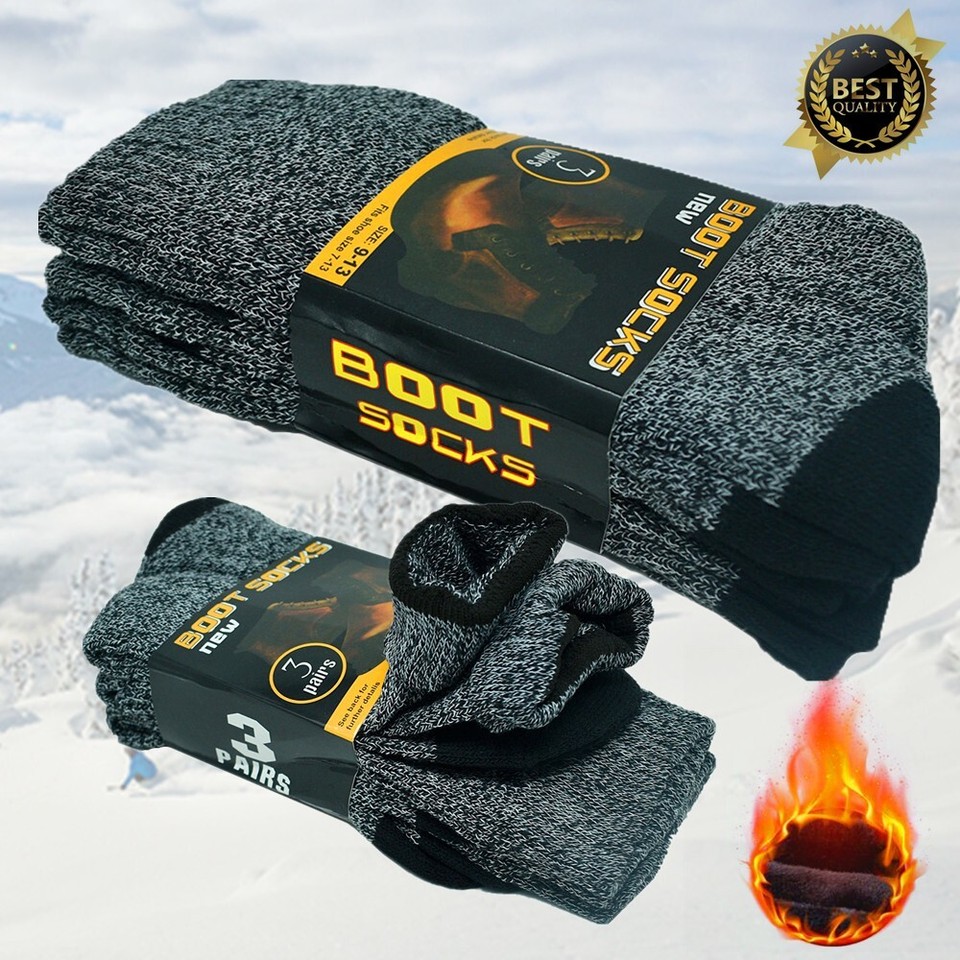 12 Pairs Mens Winter Heavy Duty Thermal Warm Cotton Boots Crew Work ...