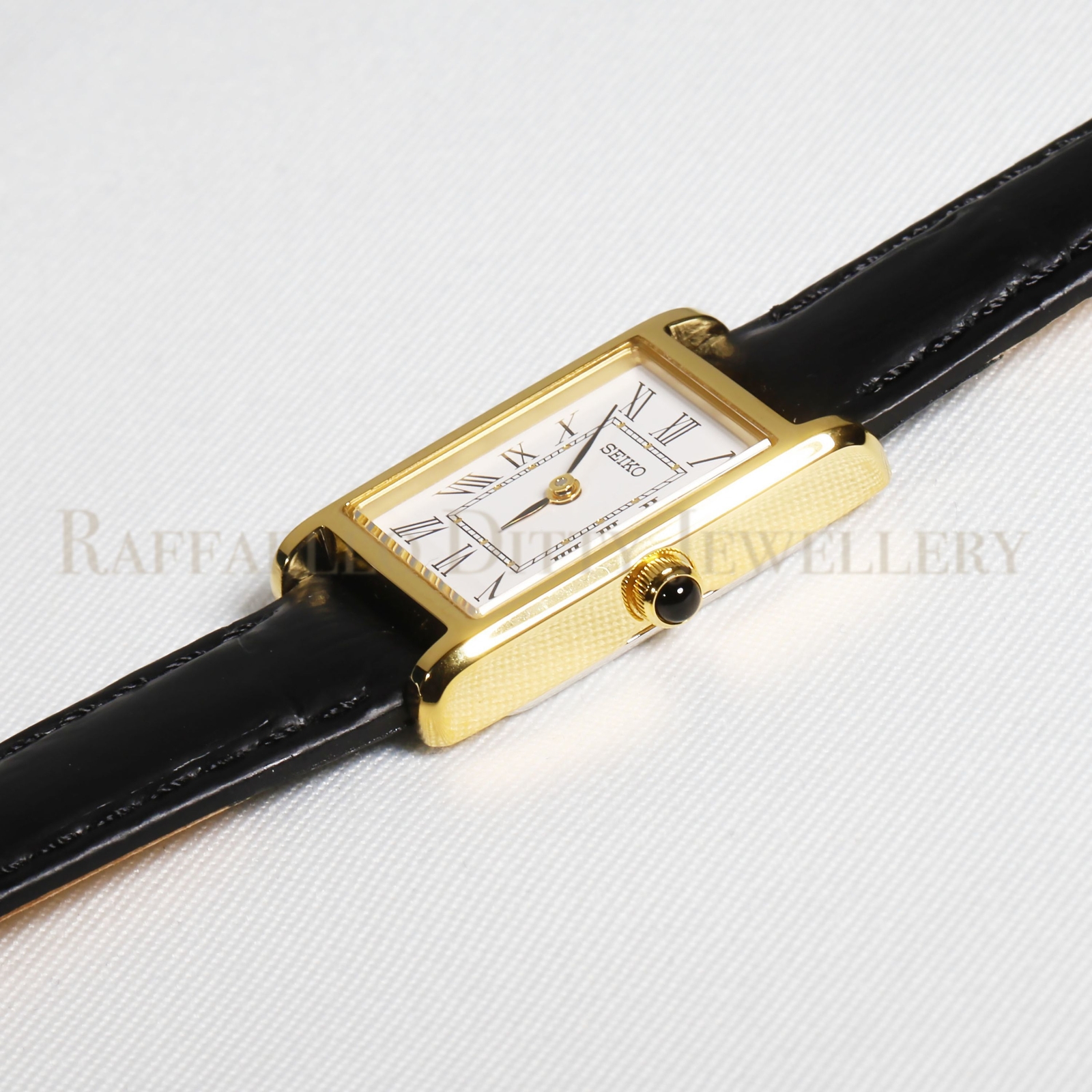 SEIKO Ladies Watch Quartz White Dial Black Leather Rectangle Gold Tone ...