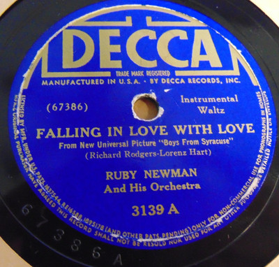 Ruby Newman - Falling in Love with Love / Jalousie (1940) Decca 3139 78 ...