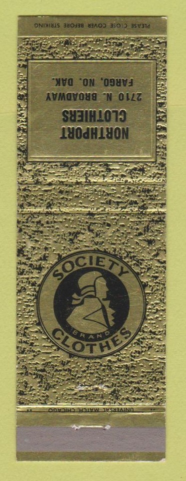 Matchbook Cover - Society Men's Clothes Northport Fargo ND | eBay