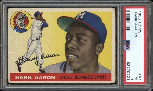 1955 Topps #47 Hank Aaron PSA 1 Second Year Card Atlanta Milwaukee ...