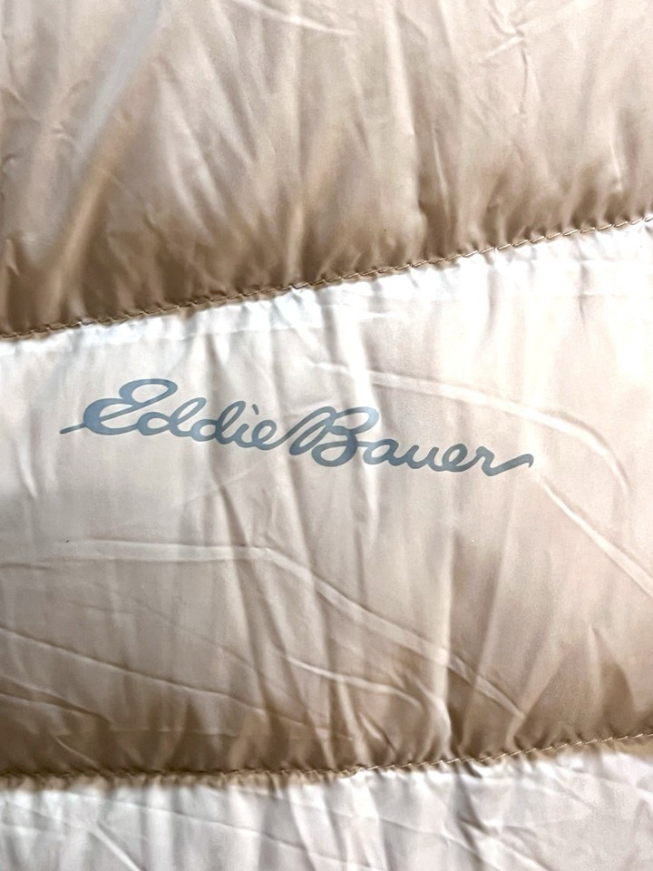 Eddie Bauer XL Down Puffer Jacket Parka Women Beige Tan Full Zip Hooded ...