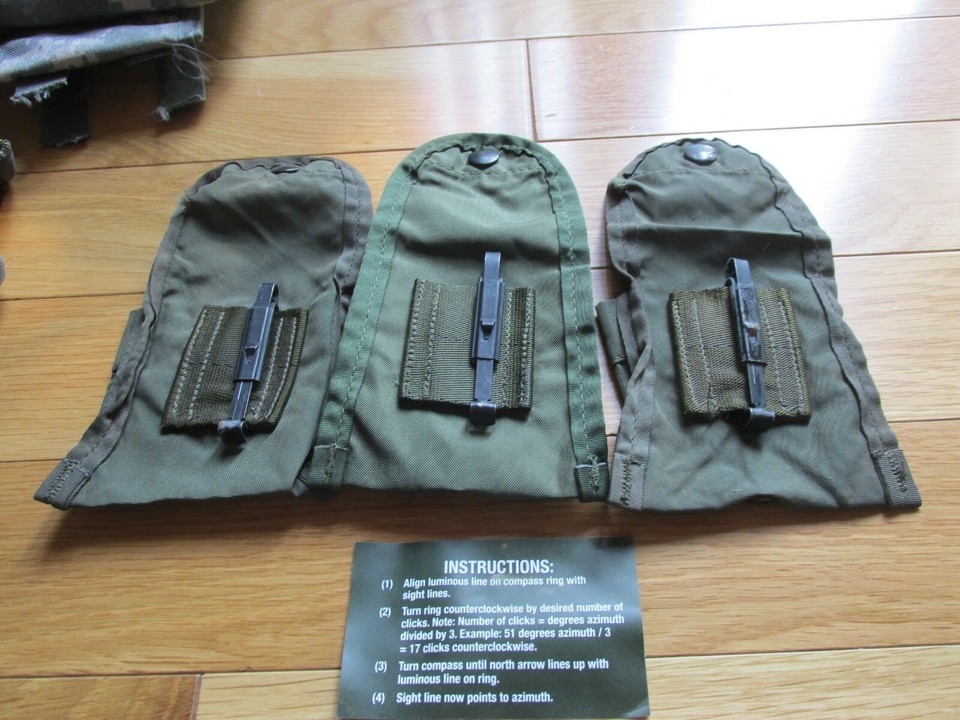 (3) US MILITARY USGI ALICE COMPASS POUCH CASE OD GREEN NYLON!! EXC ...