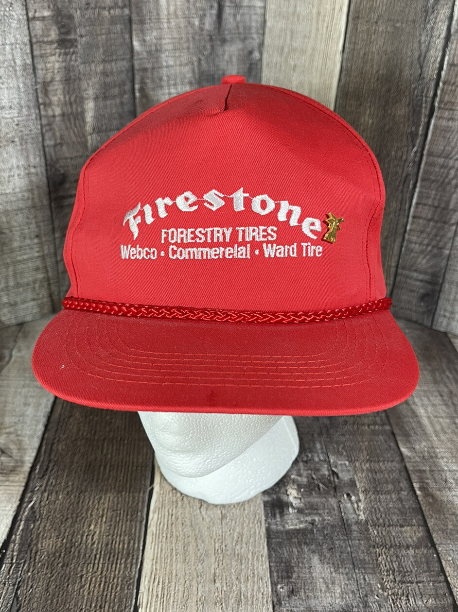 Vintage Firestone Racing Logo Adult Adjustable Snapback Trucker Red Hat ...
