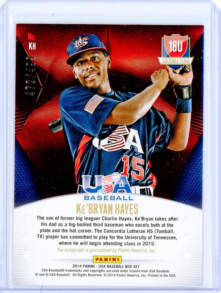 2014 Panini USA KE'BRYAN HAYES Blue On-Card AUTO Autograph RC Rookie ...