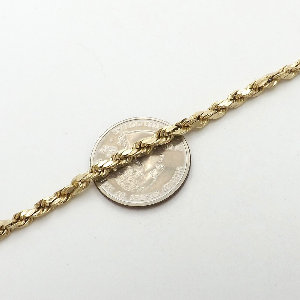 14k Gold Rope Link Bracelet Diamond Cut 4mm Long Mens Hollow Unisex ...