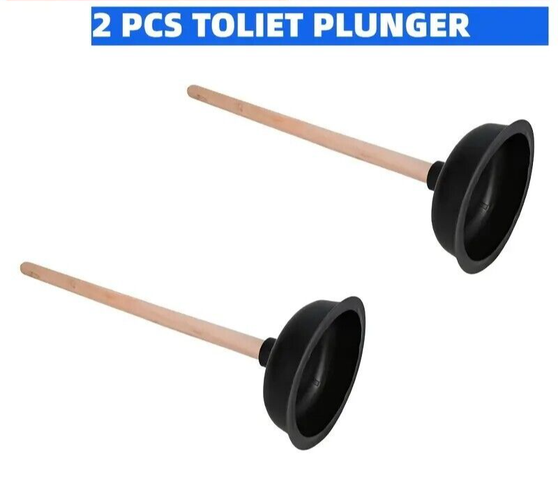 2 PCS Heavy Large 19 Inches Rubber Toilet Plunger With Wood Handle ...
