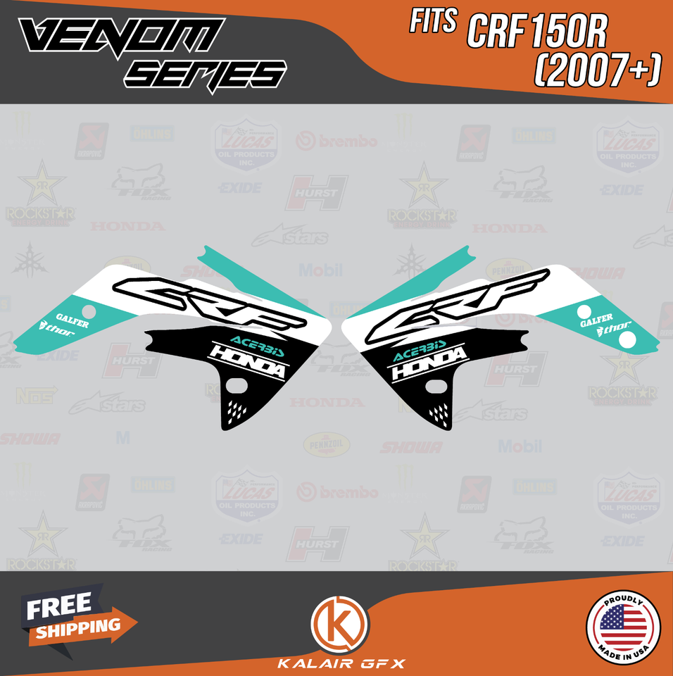 Graphics Kit for Honda CRF150R (2007-2023) CRF 150R Venom Series - Teal ...