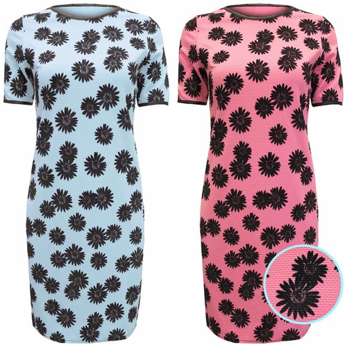 NEW LADIES WOMENS FLORAL DAISY BLACK FLOCK PRINT DRESS SHORT MINI TUNIC ...