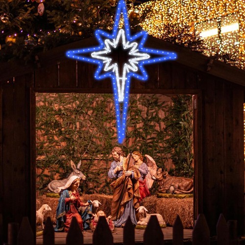 Large 43"x32" Twinkle 216 LED Bethlehem Star,Super-Bright Blue and ...