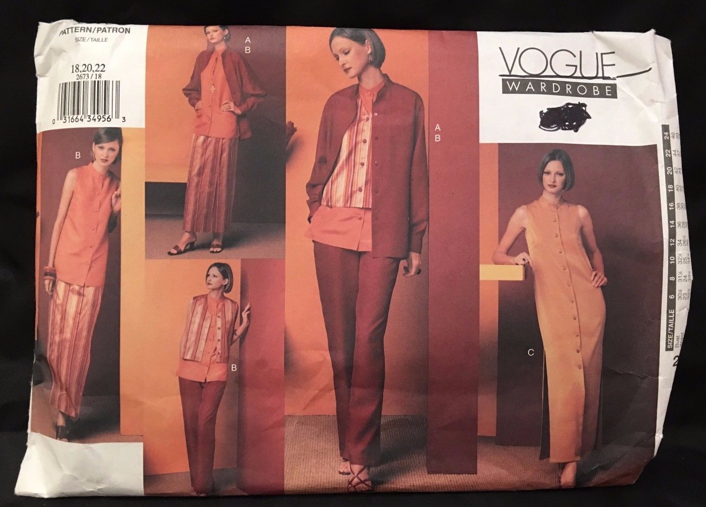 Vogue Wardrobe Pattern 2673 Uncut Size 18 20 22 Dress Pants Vest Shirt ...