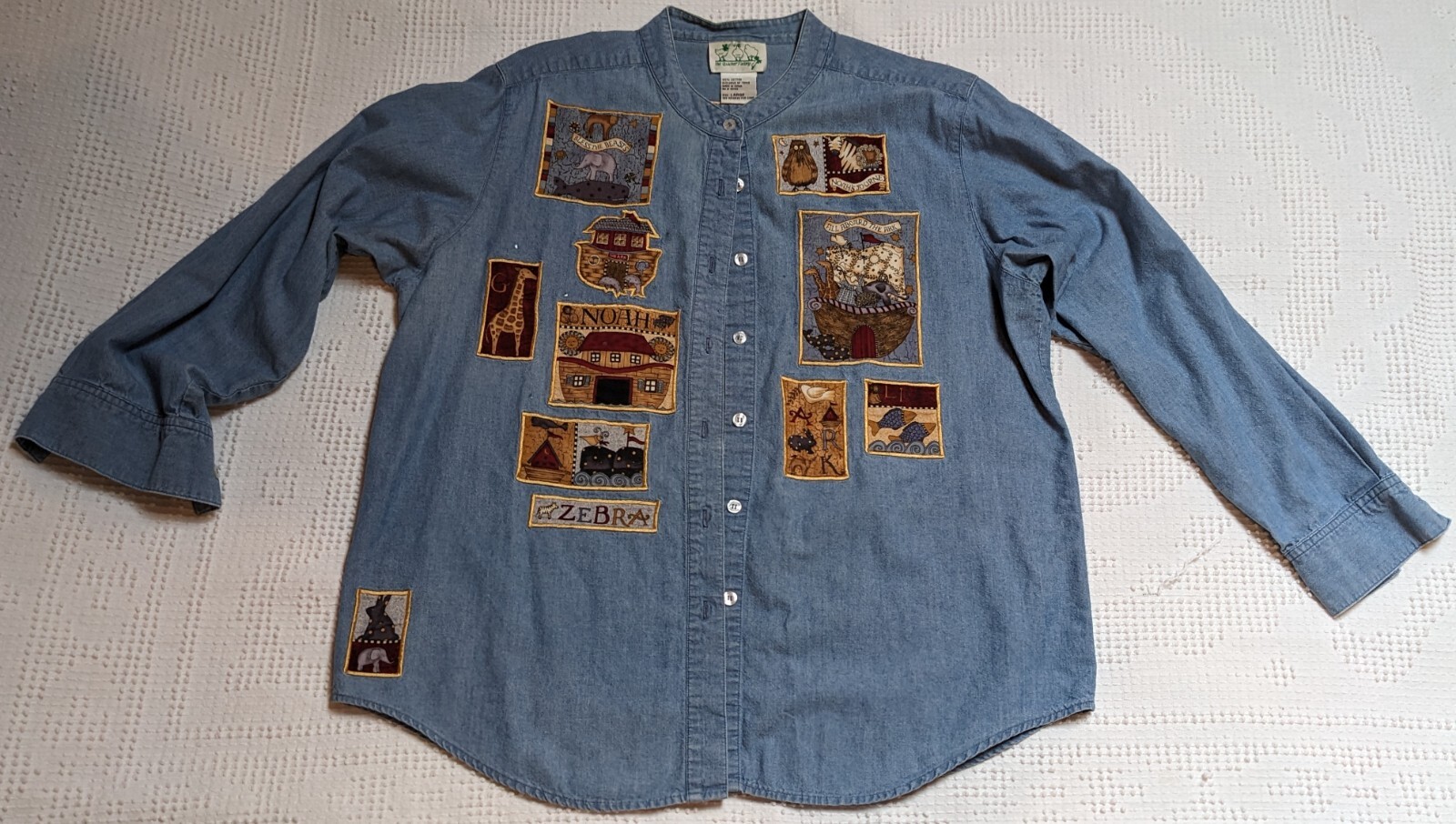 Quacker Factory Denim Shirt, Noah's Ark, Large L - Gem